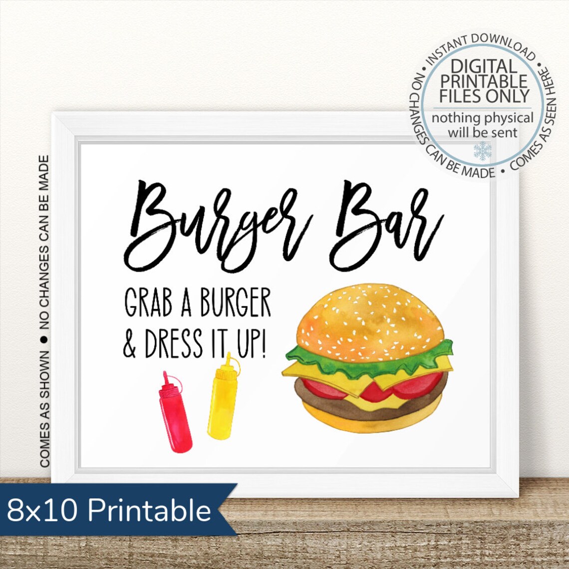 Printable Burger Bar Sign, Printable Burger Table Sign, Hamburgers Sign ...