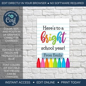 EDITABLE Back to School Teacher Gift Tag Bright School Year - Etsy