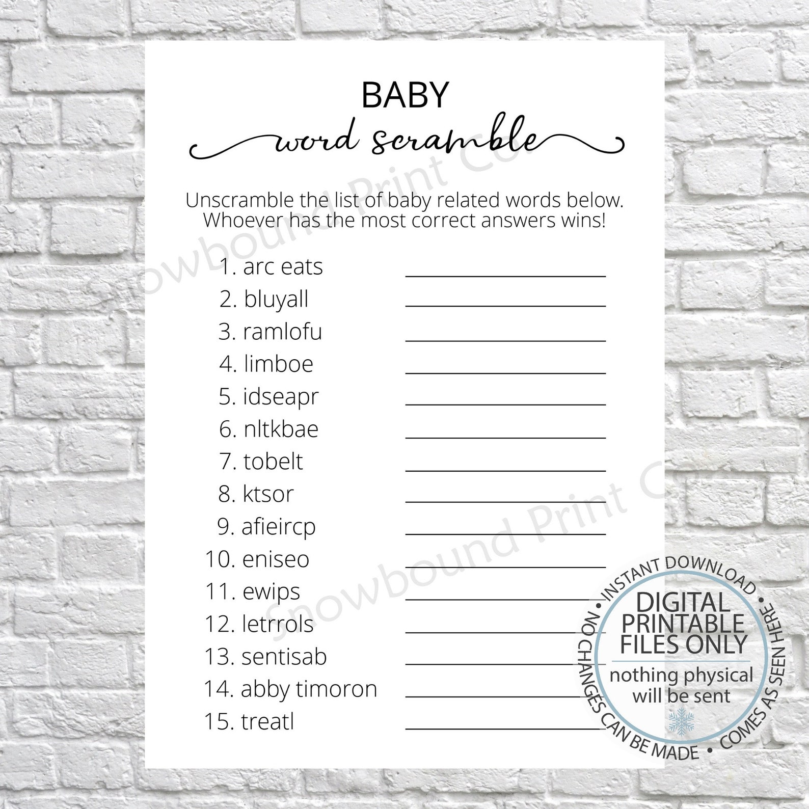 Printable Baby Word Scramble Game Baby Shower Word Scramble - Etsy