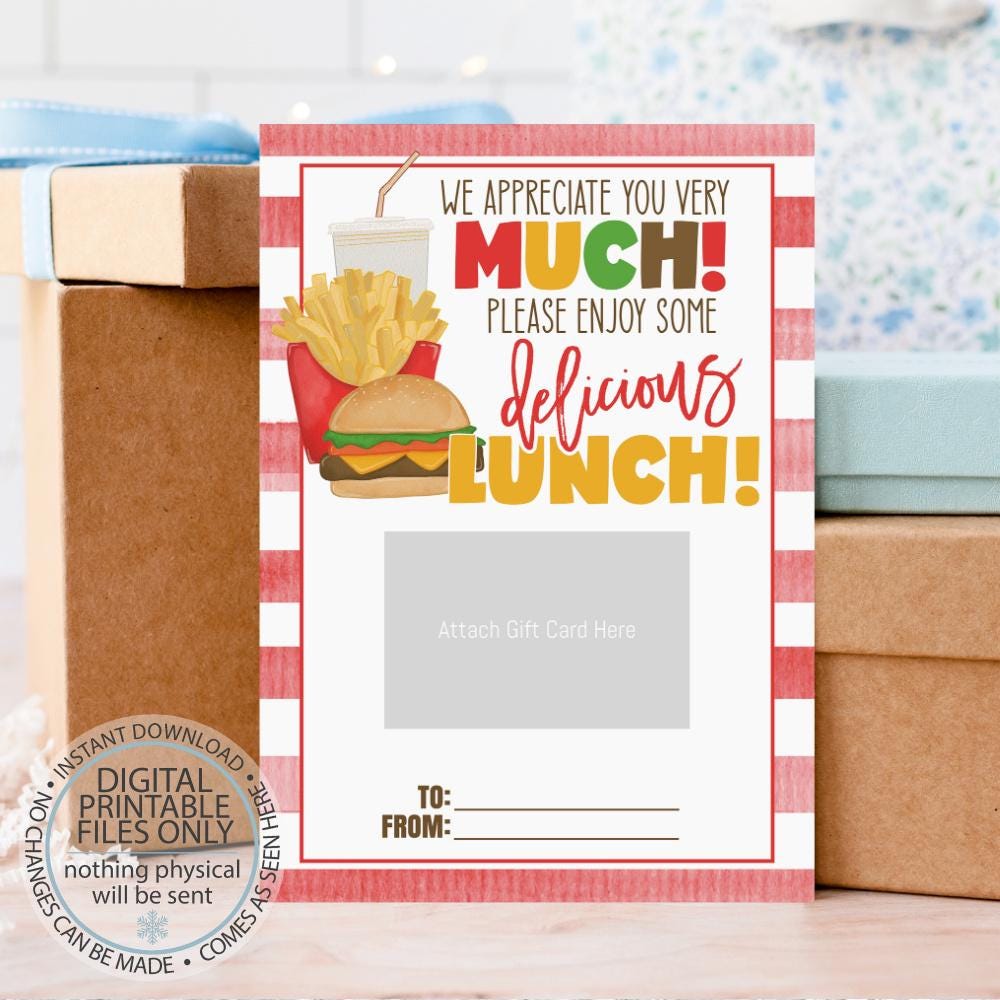PRINTABLE Fast Food Gift Card Holder, Staff Employee Nurse, Teacher ...