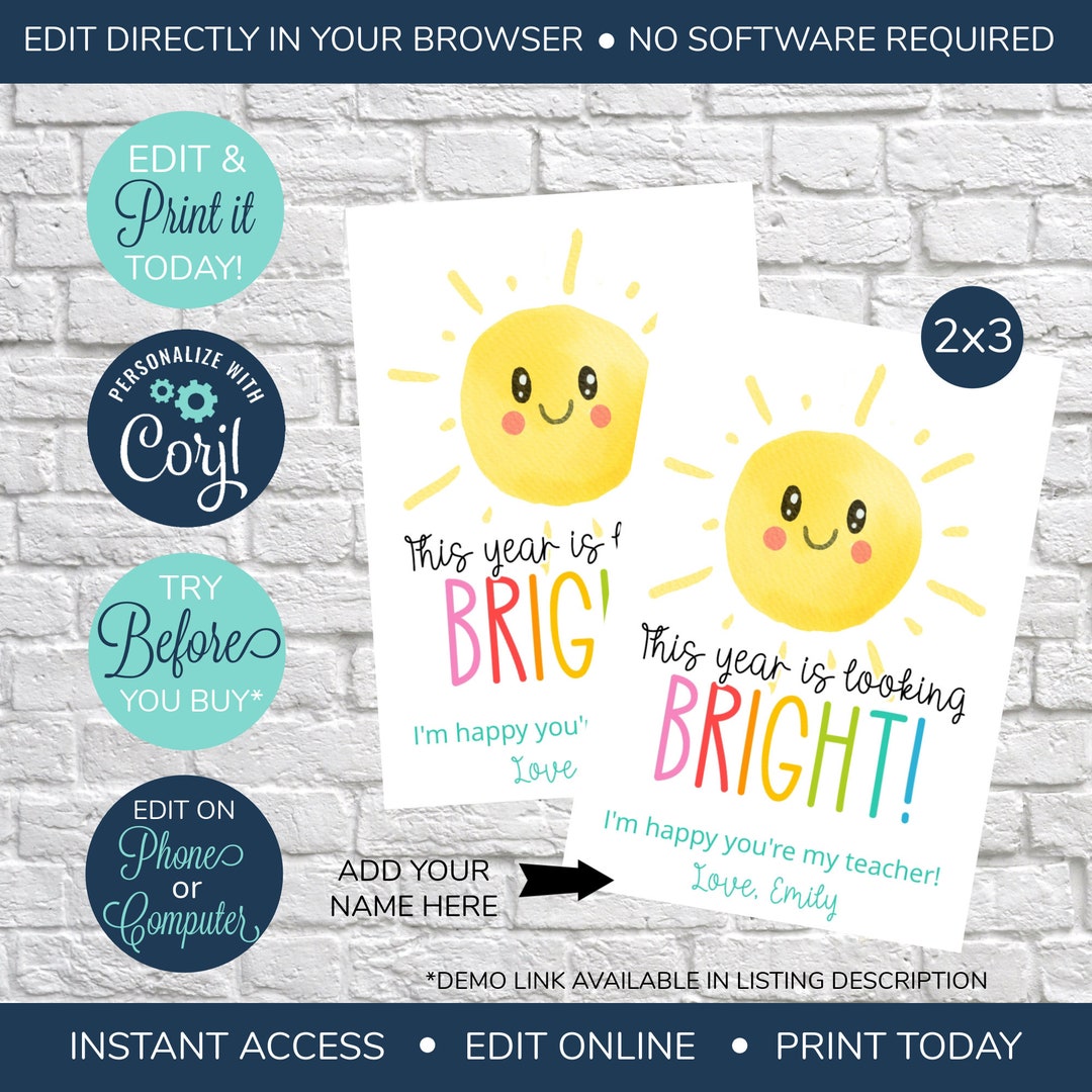 EDITABLE This Year is Looking Bright Tag, Back to School Year Tag ...