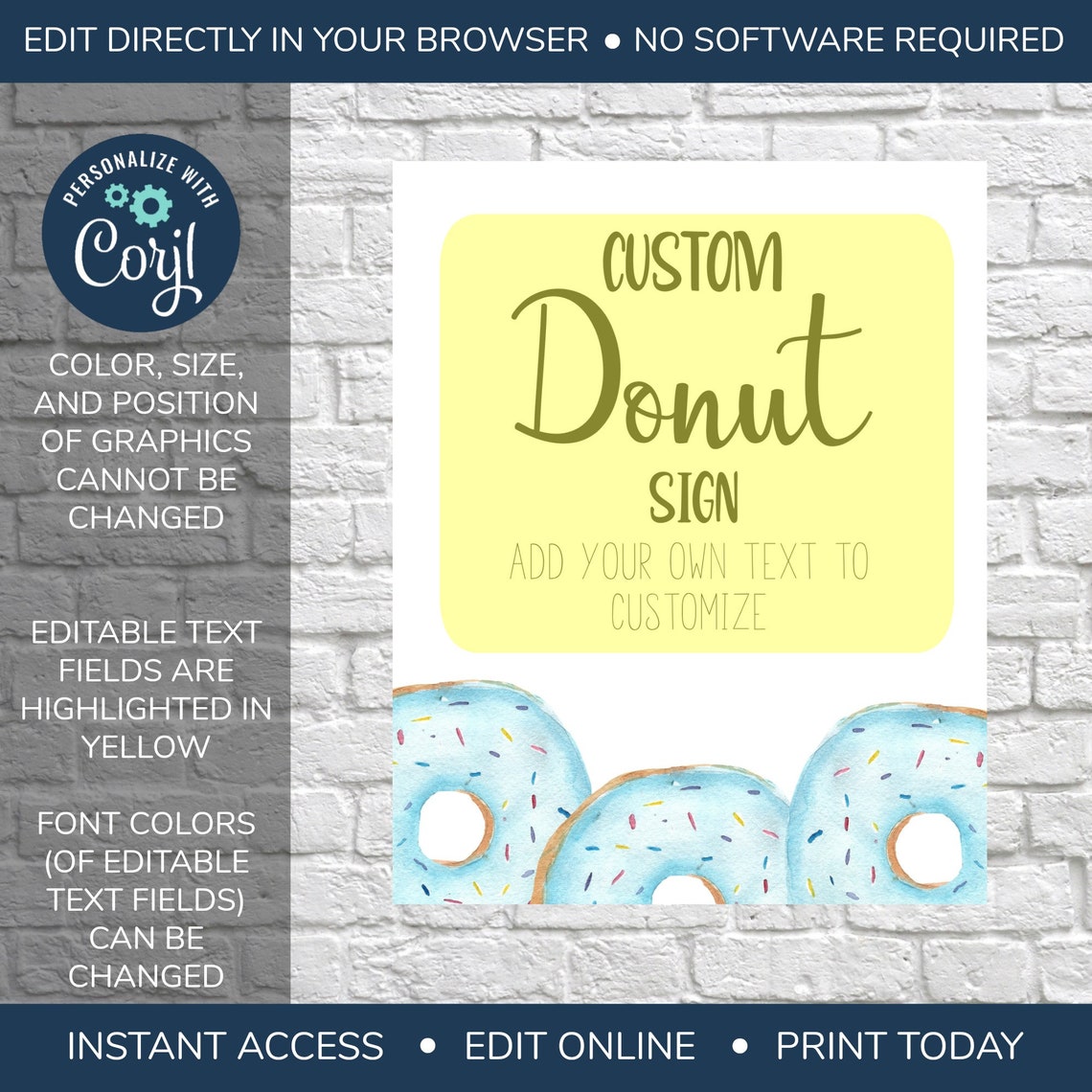 EDITABLE Custom Donut Baby Shower Sign, Donut Printable, Blue Donut ...