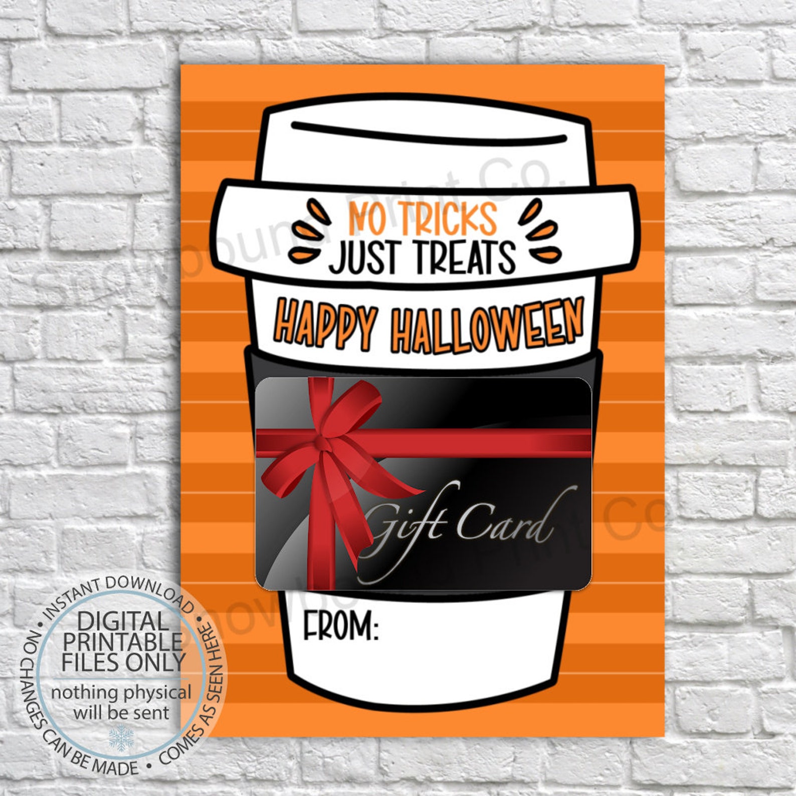Printable Halloween Gift Card Holder, No Tricks Just Treats, Thank You ...