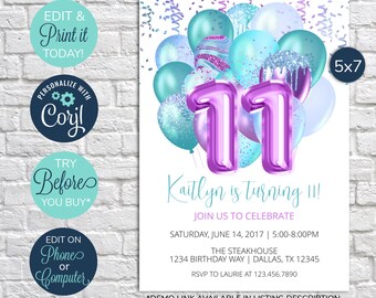 11th Birthday Invite - Etsy