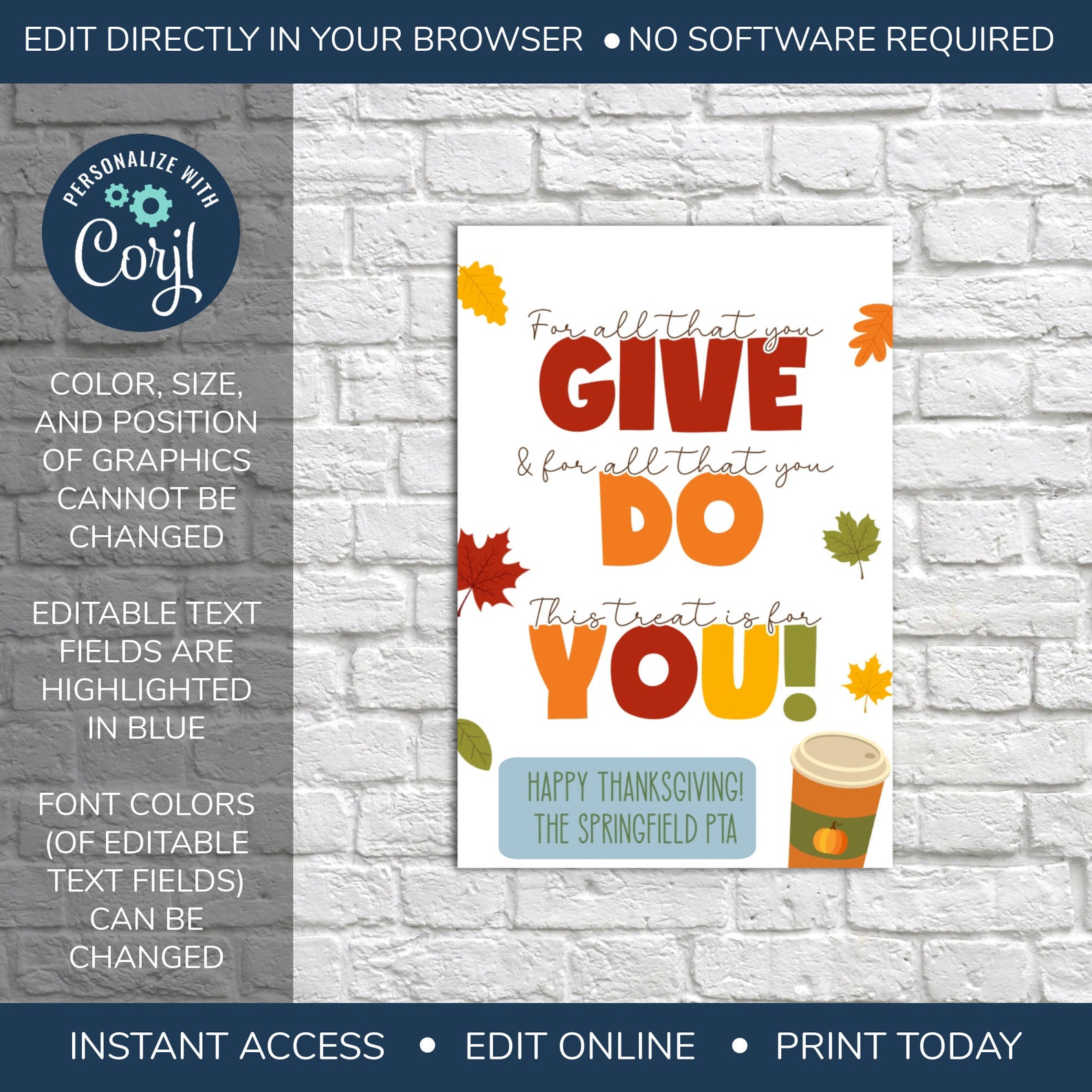 EDITABLE Fall Appreciation Gift Tag Teacher Staff Employee - Etsy