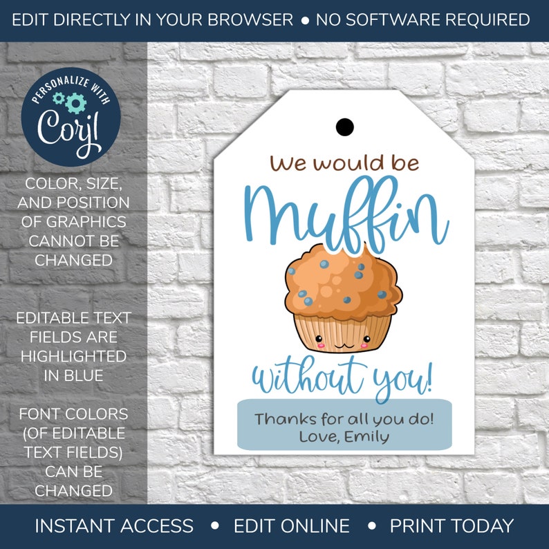 EDITABLE Muffin Appreciation Gift Tag We Would Be Muffin | Etsy