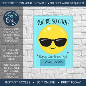EDITABLE Classroom Valentine's Day Cards, You're so Cool, Emoji ...