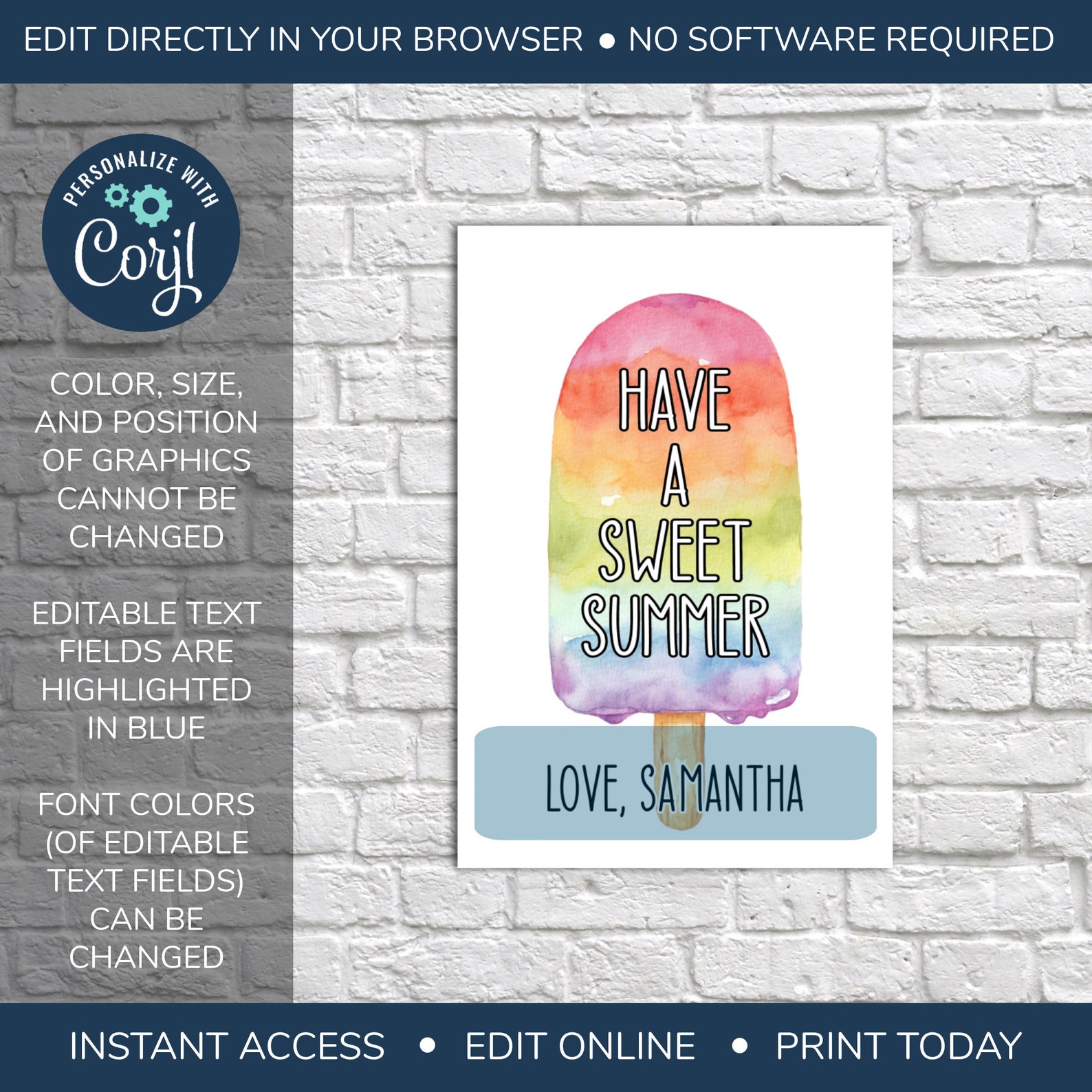 EDITABLE Have a Sweet Summer Tag, End of School Year Tag, Popsicle Tag ...