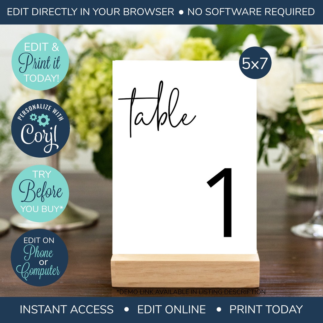 EDITABLE Reception Table Card Template, Wedding Table Numbers ...