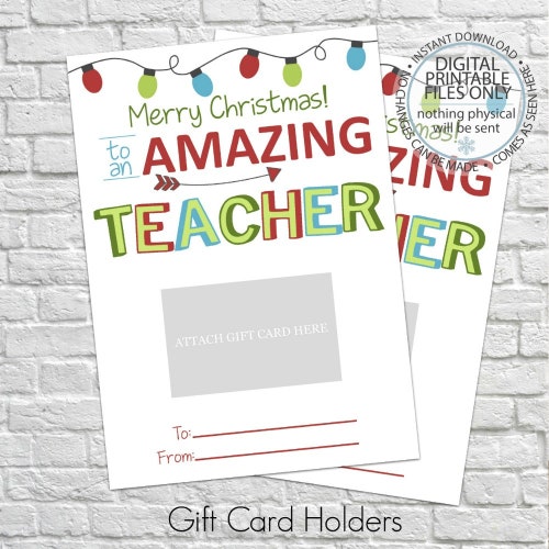 Christmas Teacher Printable Gift Card Holder Teacher Gift - Etsy