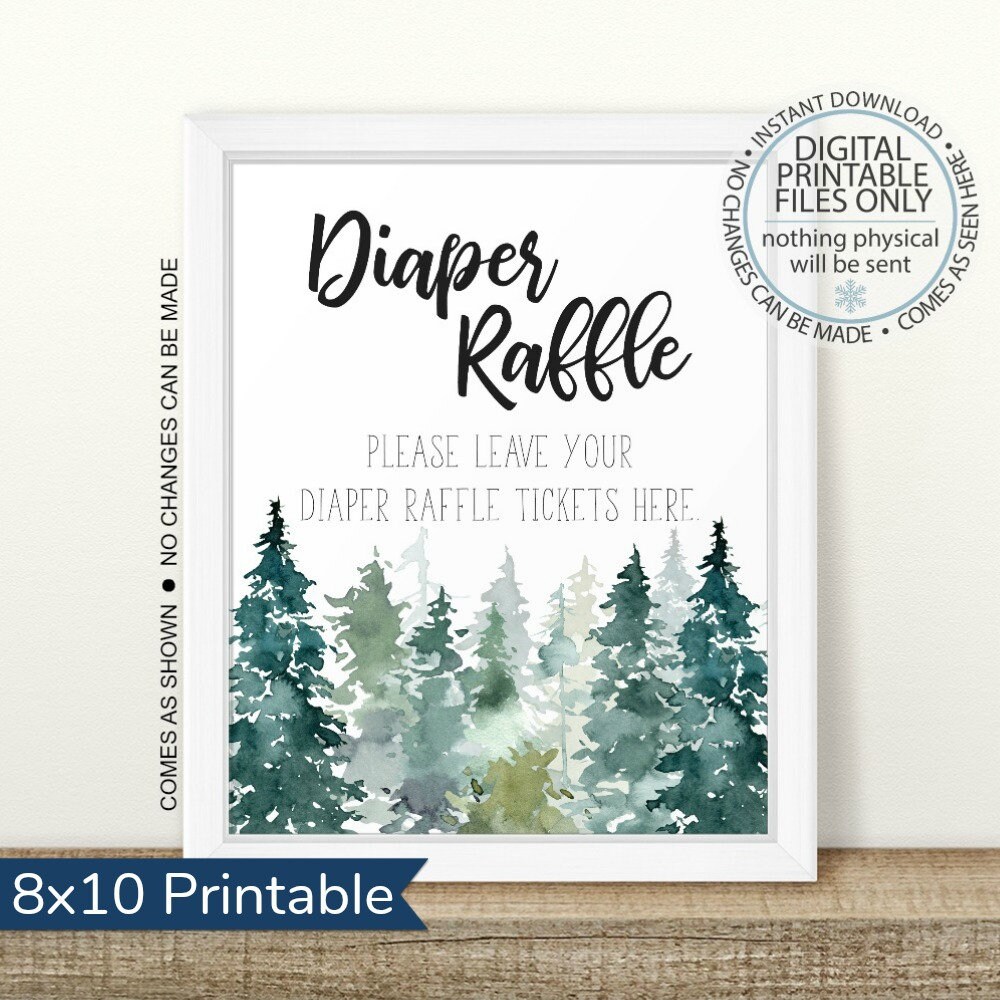 Diaper Raffle Sign, Woodland Printable, Diaper Raffle Ticker Sign ...