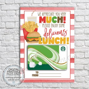 Fast Food Gift Card Holder, Staff Employee Nurse, Teacher Appreciation ...