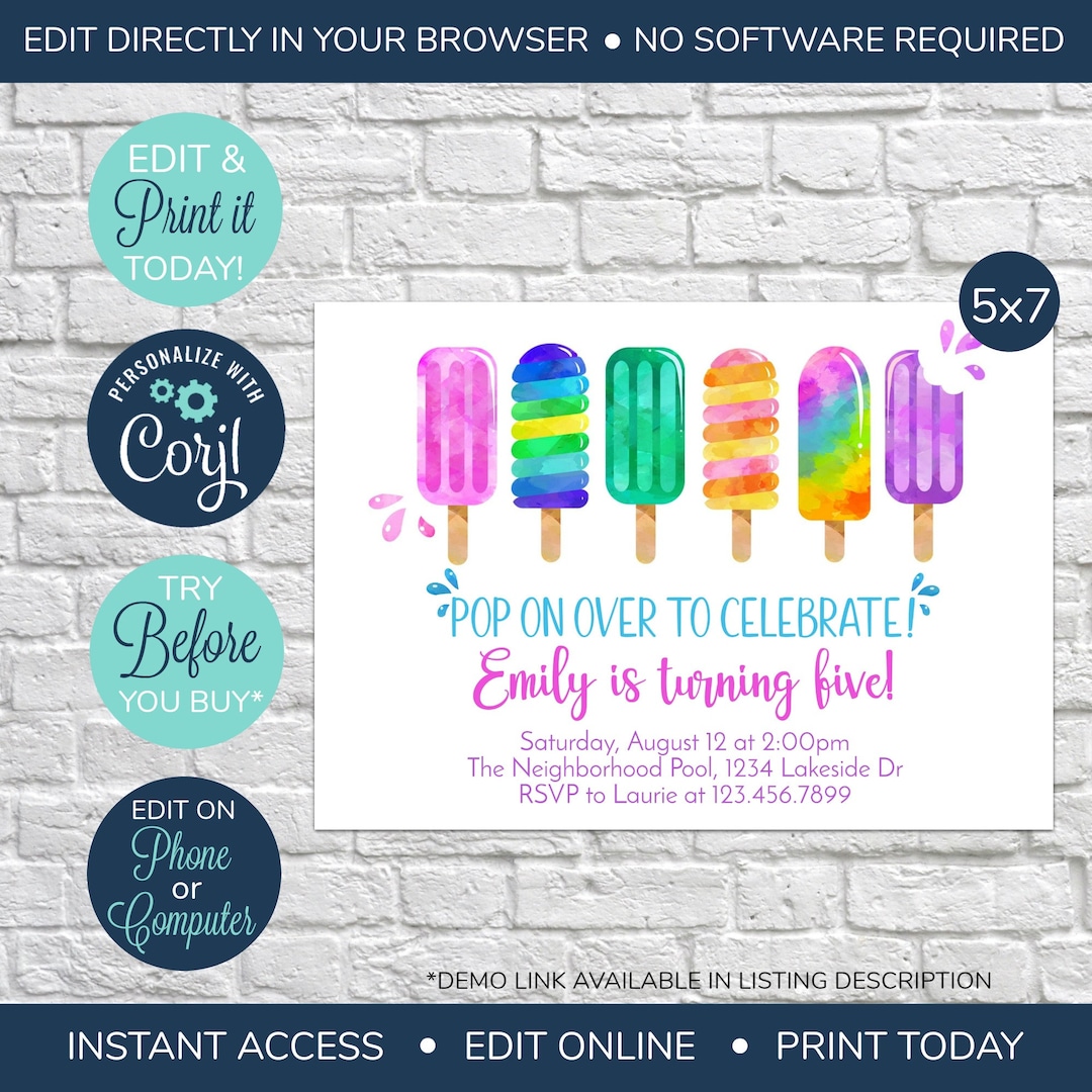 EDITABLE Popsicle Birthday Invites, Birthday Party Invitation, Pop on ...