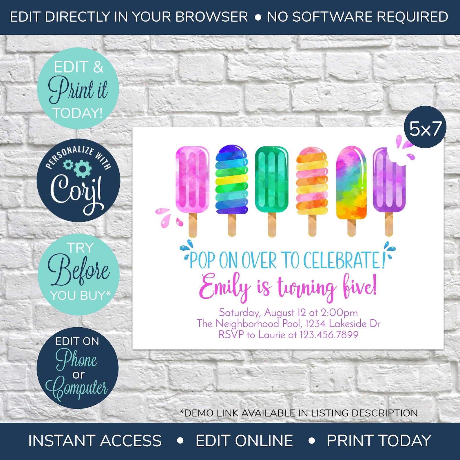 EDITABLE Popsicle Birthday Invites Birthday Party Invitation - Etsy