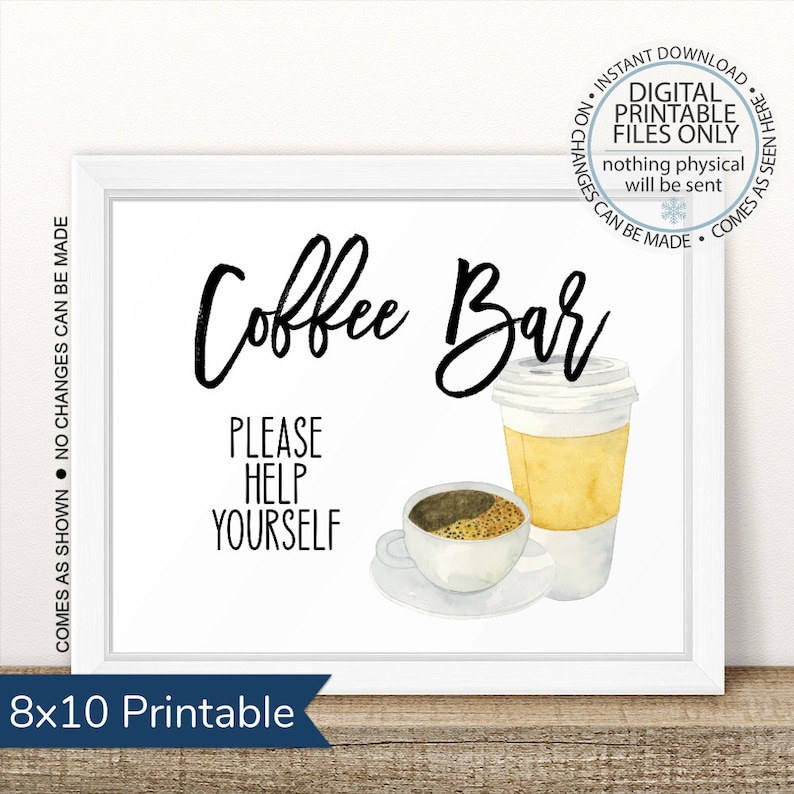 Printable Coffee Bar Sign, Printable Coffee Table Sign, Hot Coffee Sign ...