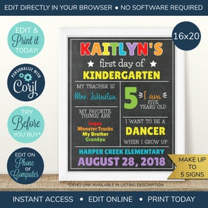 EDITABLE First Day of School Sign, Back to School Sign, Chalkboard ...