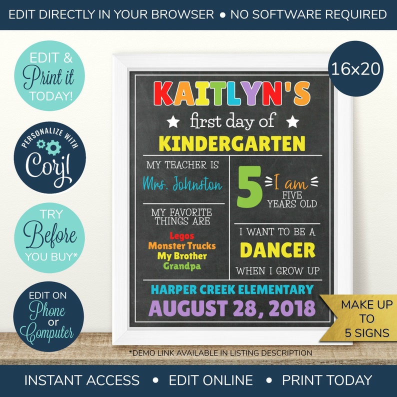 Letrero EDITABLE del primer día de clases letrero de regreso - Etsy México