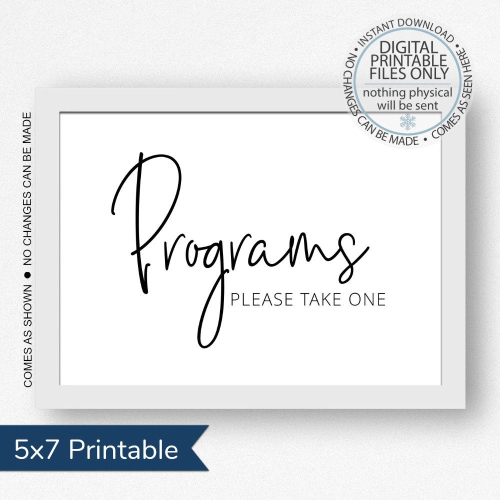 Printable Programs Sign Wedding Programs Sign Wedding Sign | Etsy