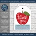 EDITABLE Back to School Teacher Gift Tag, Apple Thank You Favor Tag ...