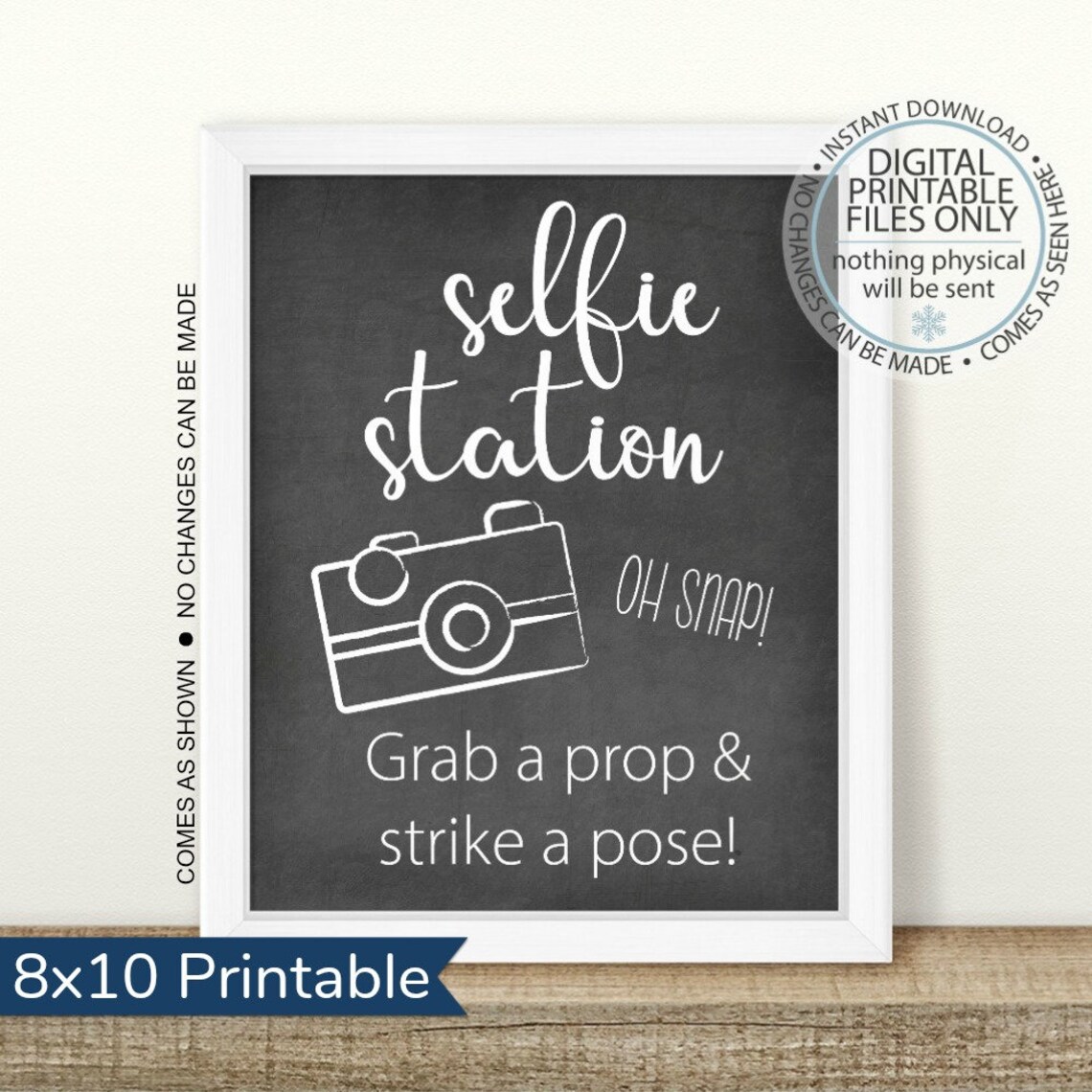 Printable Selfie Station Sign Grab a Prop and Strike a Pose - Etsy