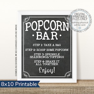 Printable Popcorn Bar Sign, Printable Popcorn Table Sign, Popcorn Sign ...