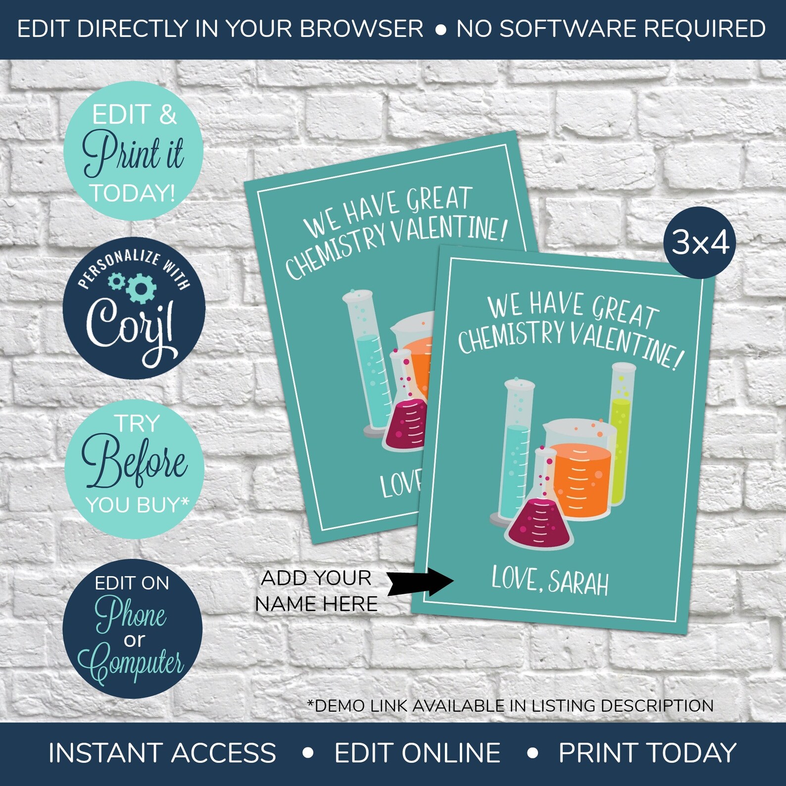 EDITABLE Chemistry Valentine's Day Cards, We Have Chemistry, Printable ...