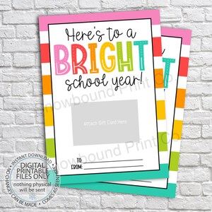 Printable Back to School Teacher Gift, Here's to a Bright School Year ...