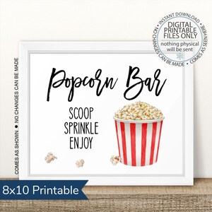 Printable Popcorn Bar Sign, Printable Popcorn Table Sign, Popcorn Sign ...