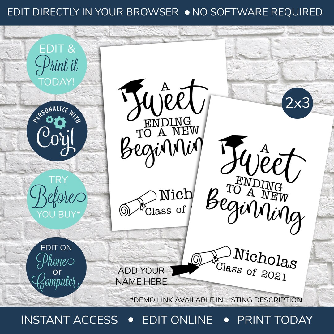 EDITABLE Graduation Party Favor Tags, Sweet Ending New Beginning ...