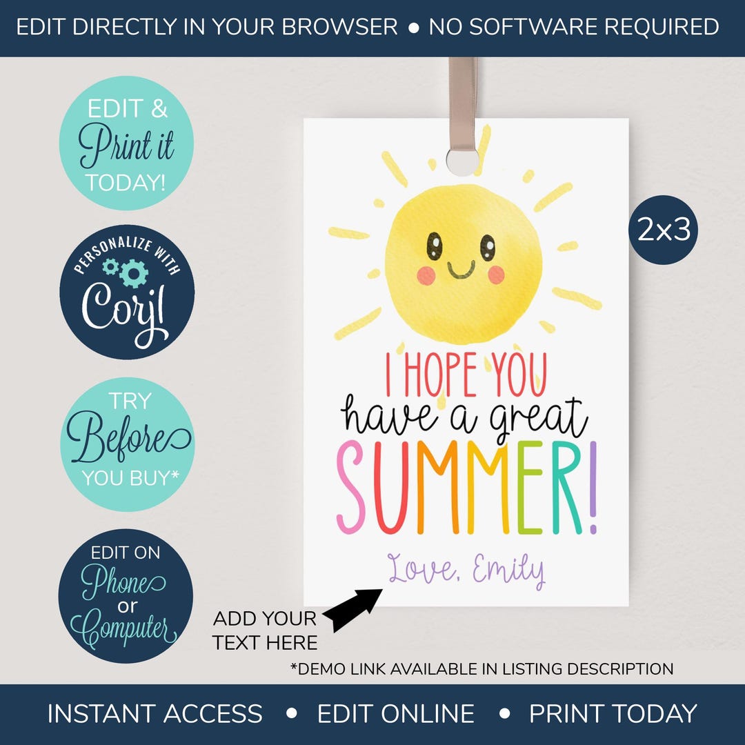 EDITABLE Have a Great Summer Tag, End of School Year Tag, Candy Tag ...