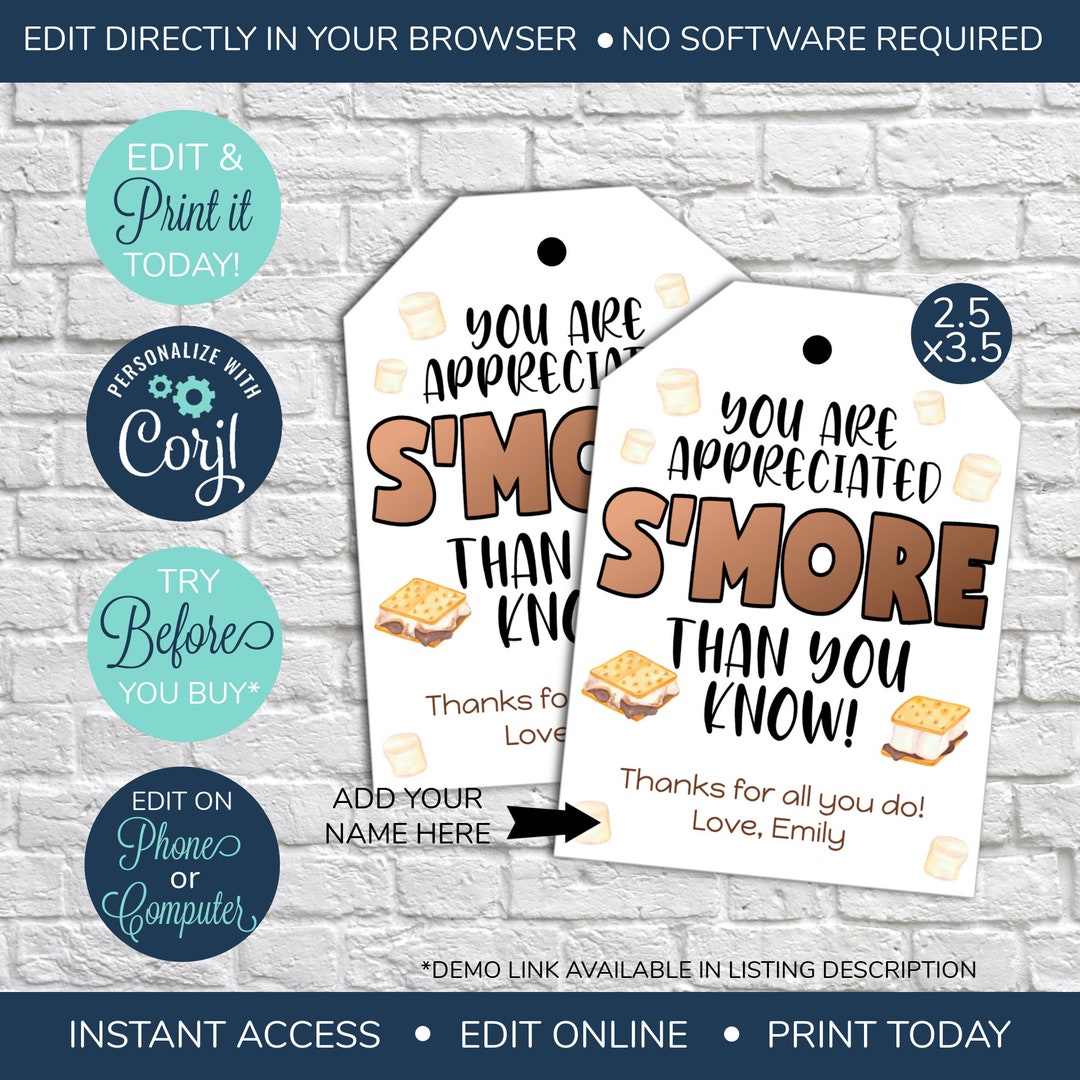 EDITABLE S'more Appreciation Gift Tag, Teacher Staff Employee School ...