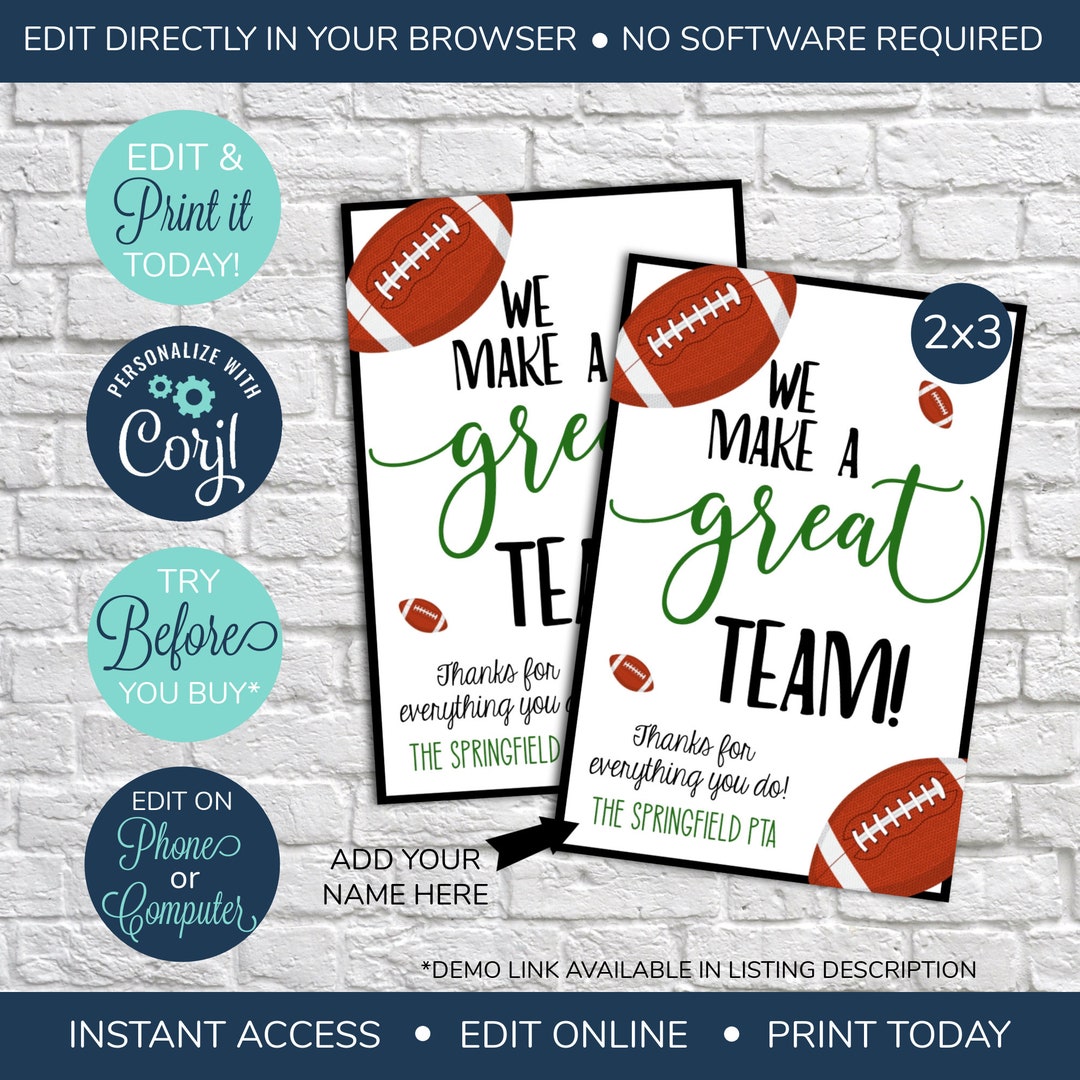 EDITABLE Football Appreciation Tag, Coach Appreciation Gift ...