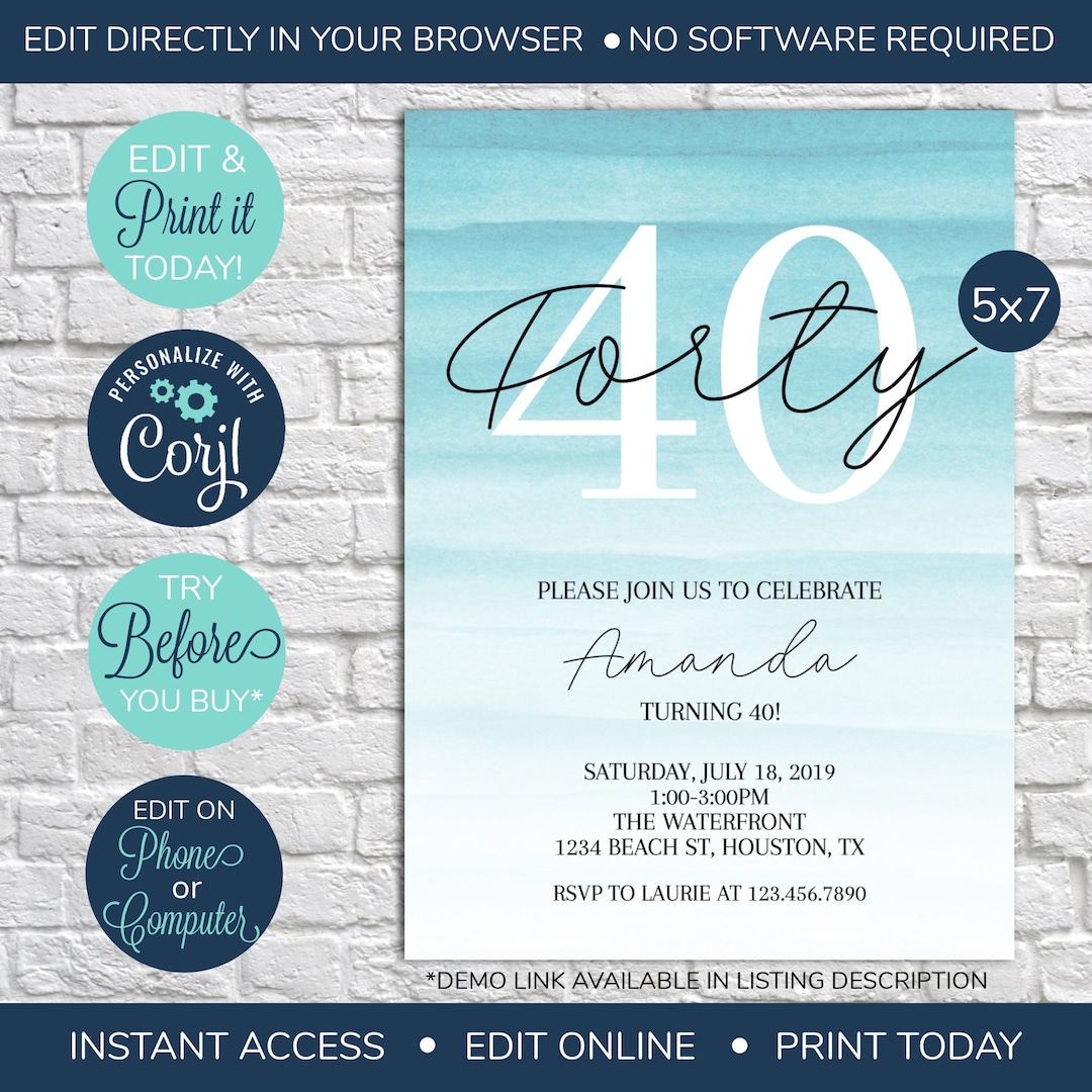 EDITABLE 40th Birthday Invitation, Elegant 40th Invitation, Surprise ...