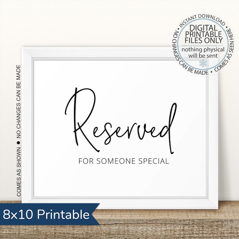 Printable Reserved Sign, Reserved Seating Sign, Reserved Table Sign ...