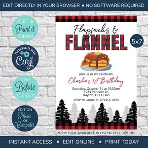 EDITABLE Pancakes Invitation, Flapjacks and Flannel Birthday ...