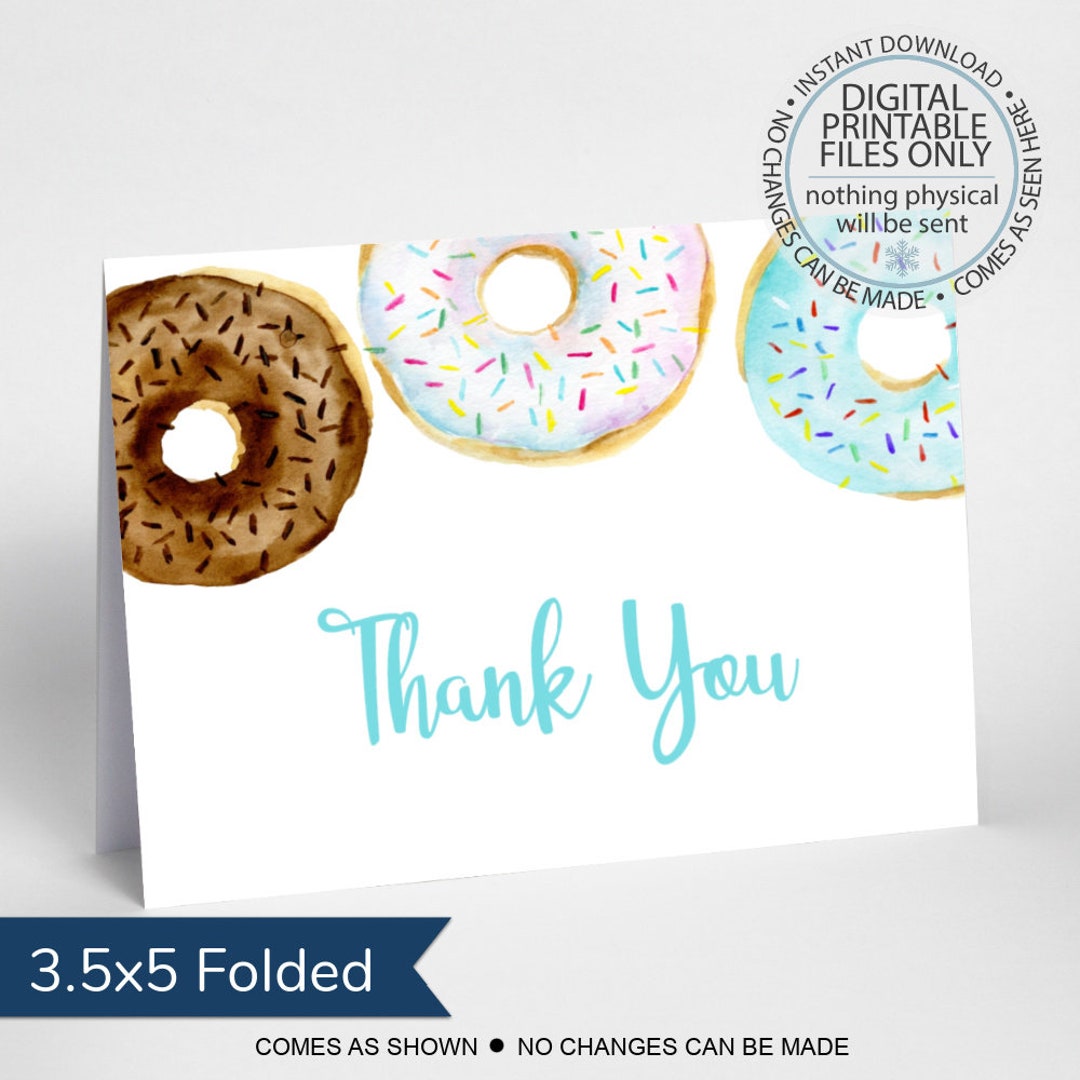 Printable Thank You Card, Donut Thank You Card, Donut Thank You Note ...