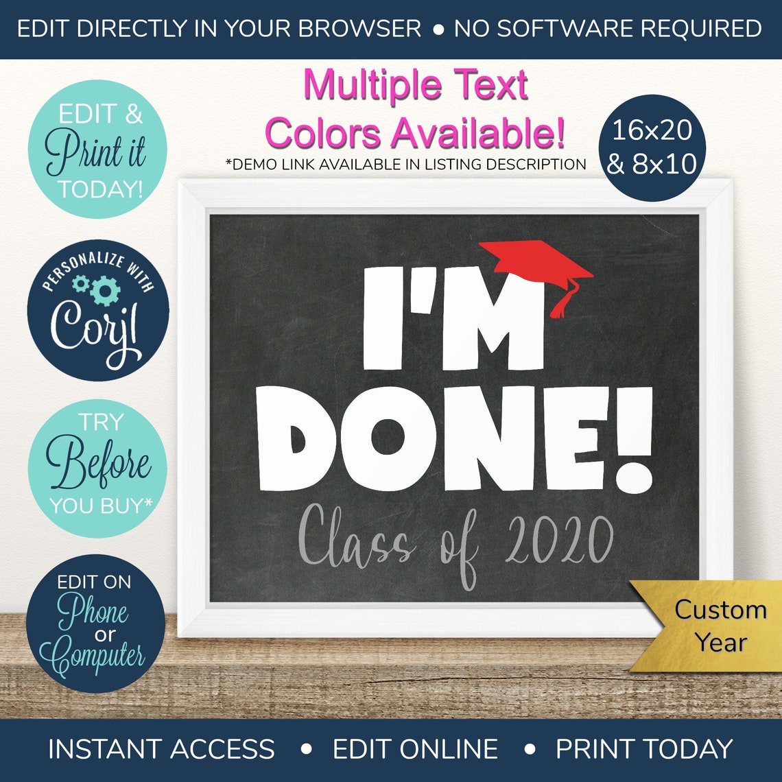 EDITABLE I'm Done Graduation Sign, Printable Graduation Class of 2025 ...