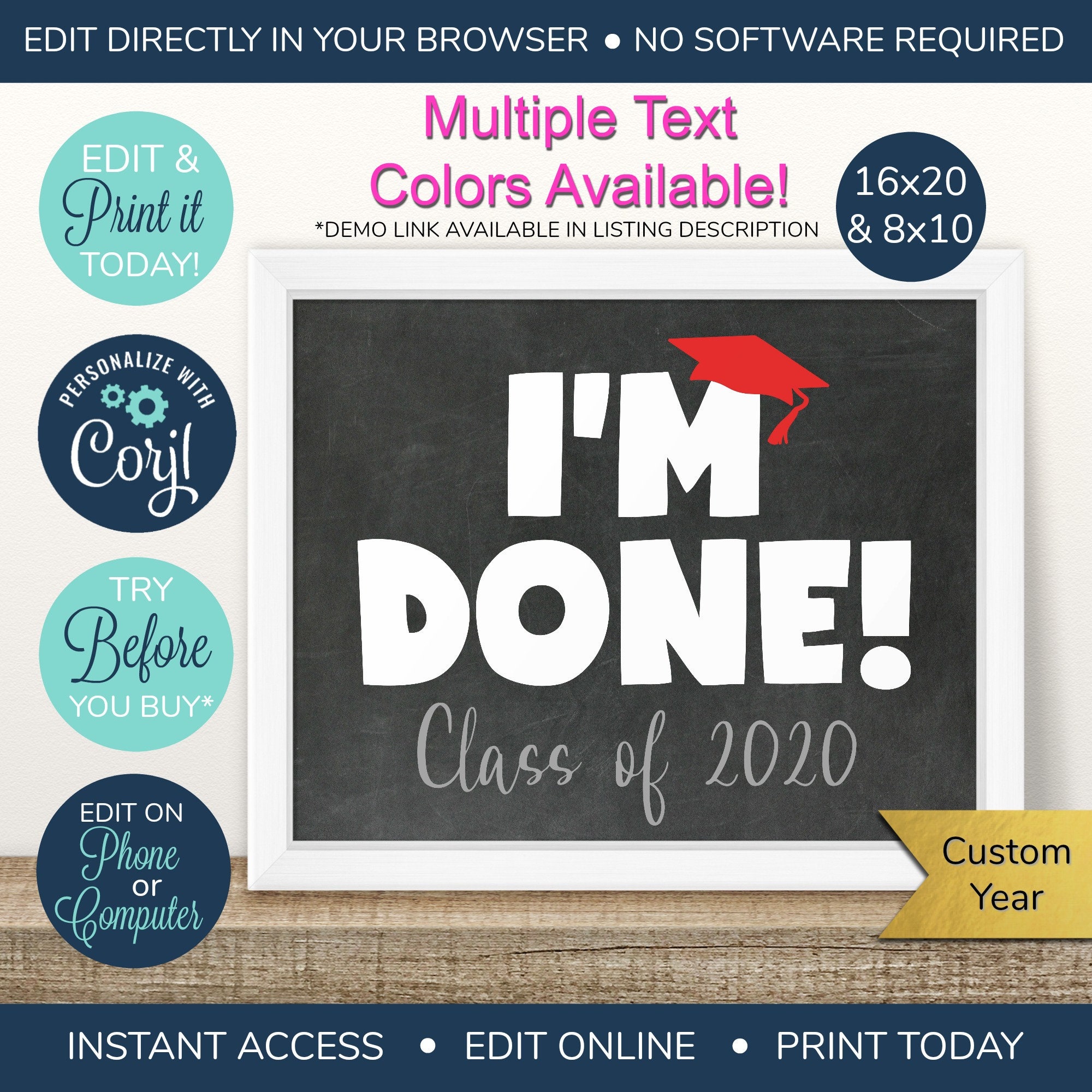 EDITABLE I'm Done Graduation Sign Printable Graduation - Etsy UK