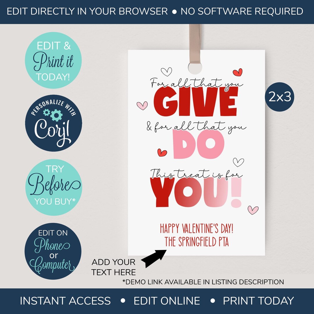 EDITABLE Valentine's Day Appreciation Gift Tag, Teacher Staff Employee ...