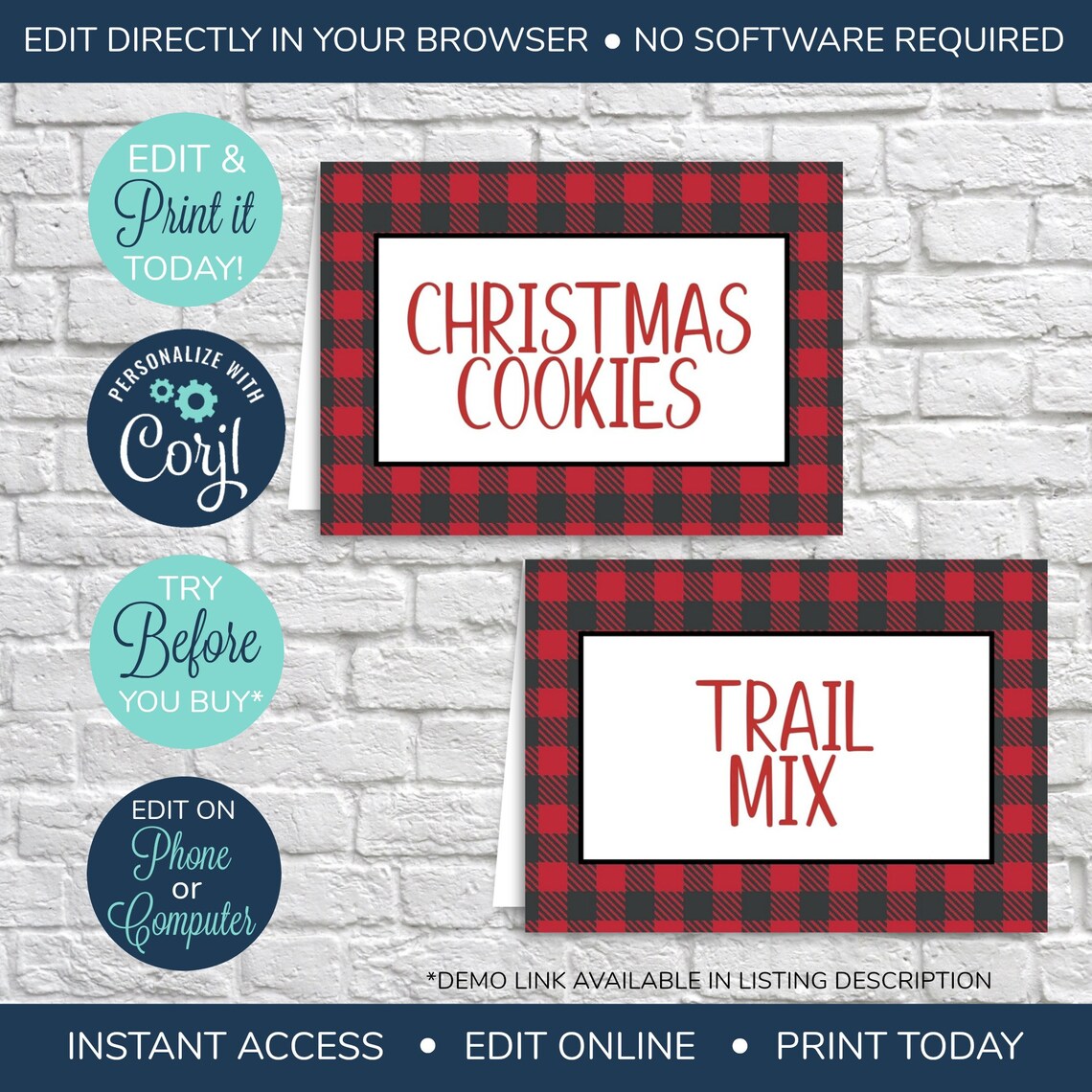 EDITABLE Buffalo Plaid Party Food Tents Lumberjack Birthday | Etsy