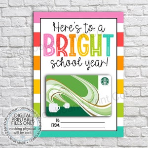 Printable Back to School Teacher Gift, Here's to a Bright School Year ...