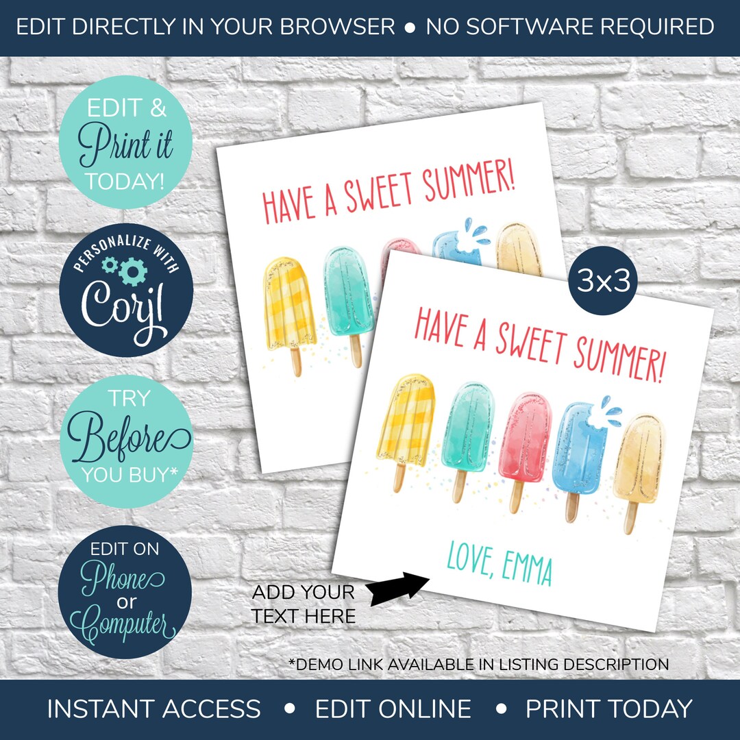 EDITABLE Have a Sweet Summer Tag, End of School Year Tag, Popsicle Tag ...