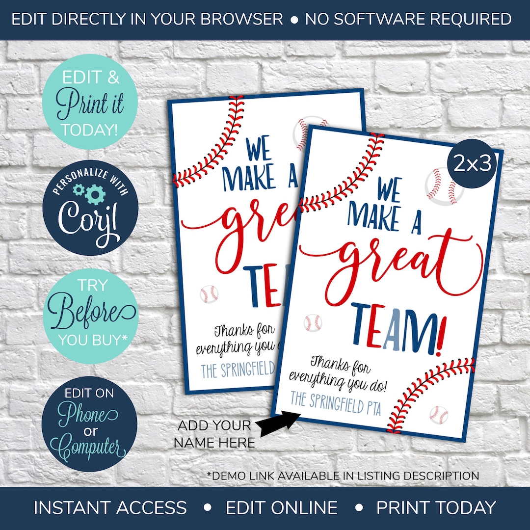 EDITABLE Baseball Appreciation Tag, Coach Appreciation Gift ...