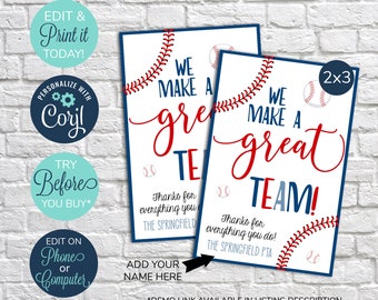 Baseball Thank You for All Your Support Printable Tag Thank - Etsy