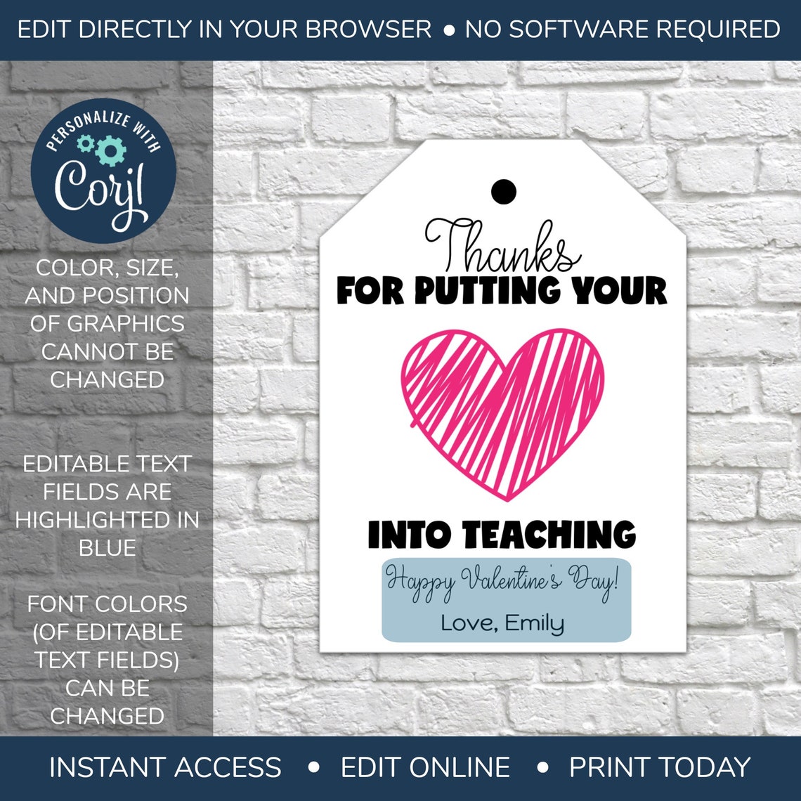 EDITABLE Thank You for Putting Your Heart Into Teaching, Valentine ...