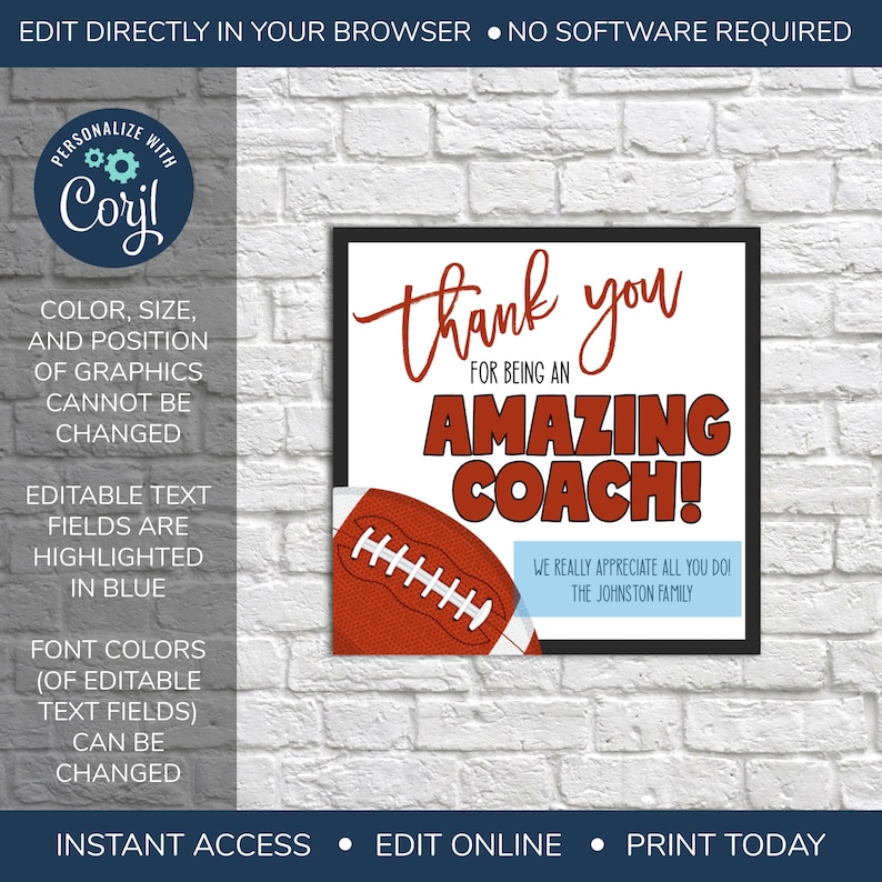 EDITABLE Football Coach Appreciation Gift Tag Coach Gift Tag - Etsy