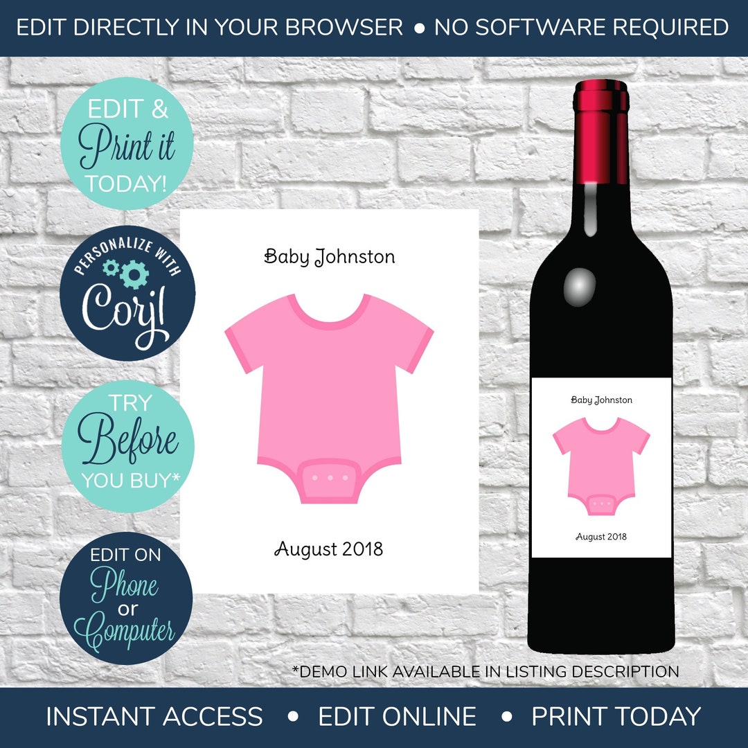 EDITABLE Pregnancy Announcement, Baby Reveal Wine Label, Baby Label ...