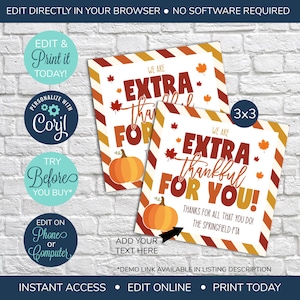 EDITABLE We Are Extra Thankful for You Tag, Extra Gum Gift Tag, Teacher ...