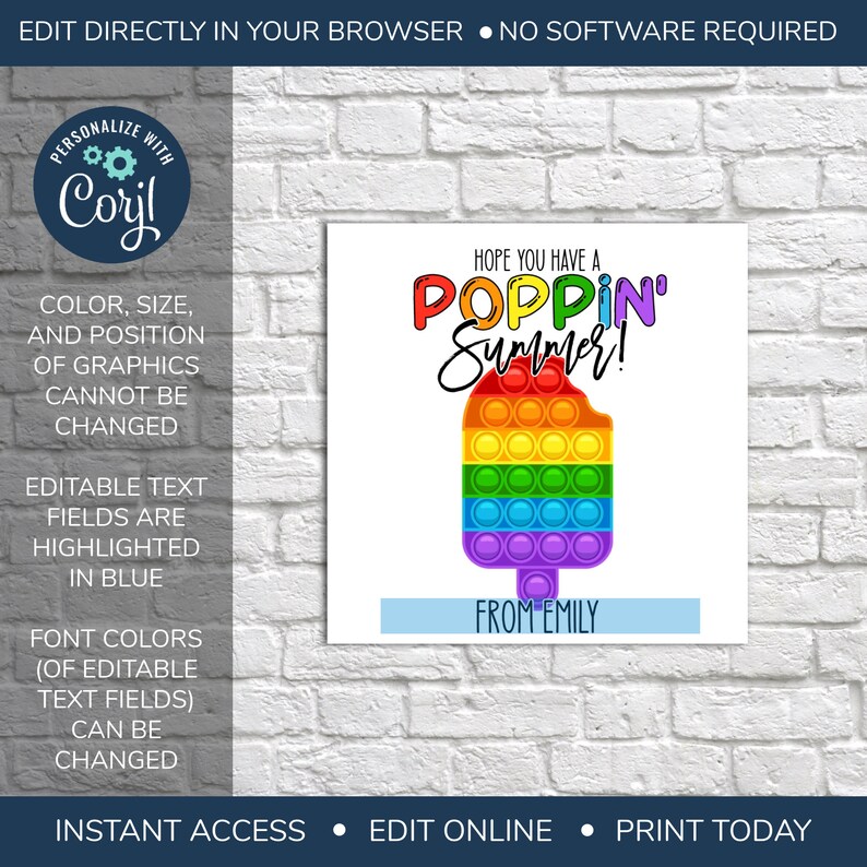 EDITABLE End of School Pop It Tag Hope You Have A Poppin - Etsy