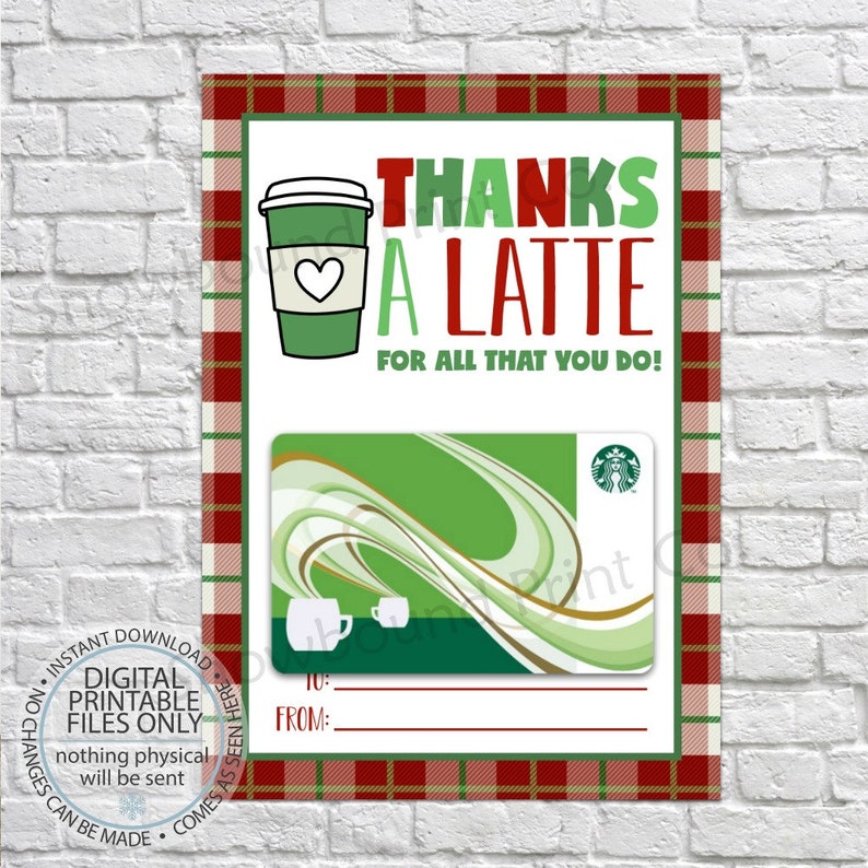 Printable Thanks a Latte for All You Do Christmas Gift Card | Etsy